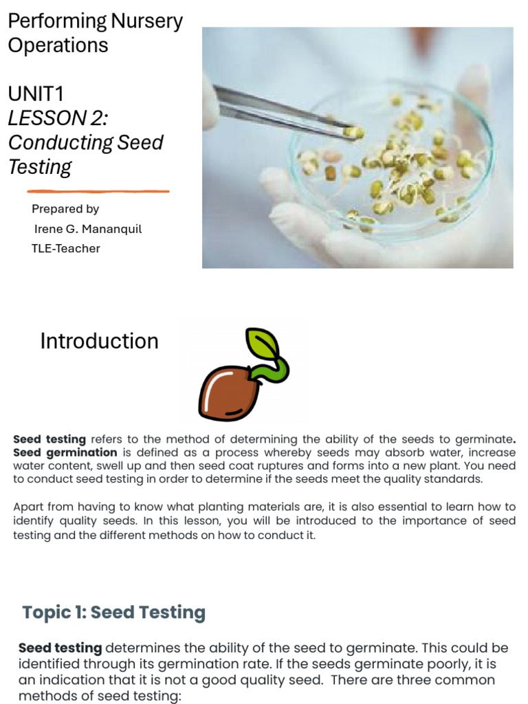 Eed Testing Performing Nursery OperationsLESSON 2 Report | PDF | Seed ...