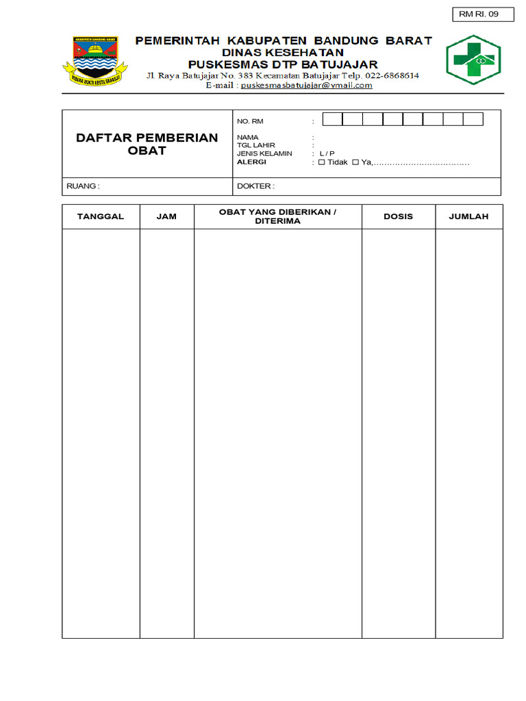 09 Form Pemberian Obat | PDF