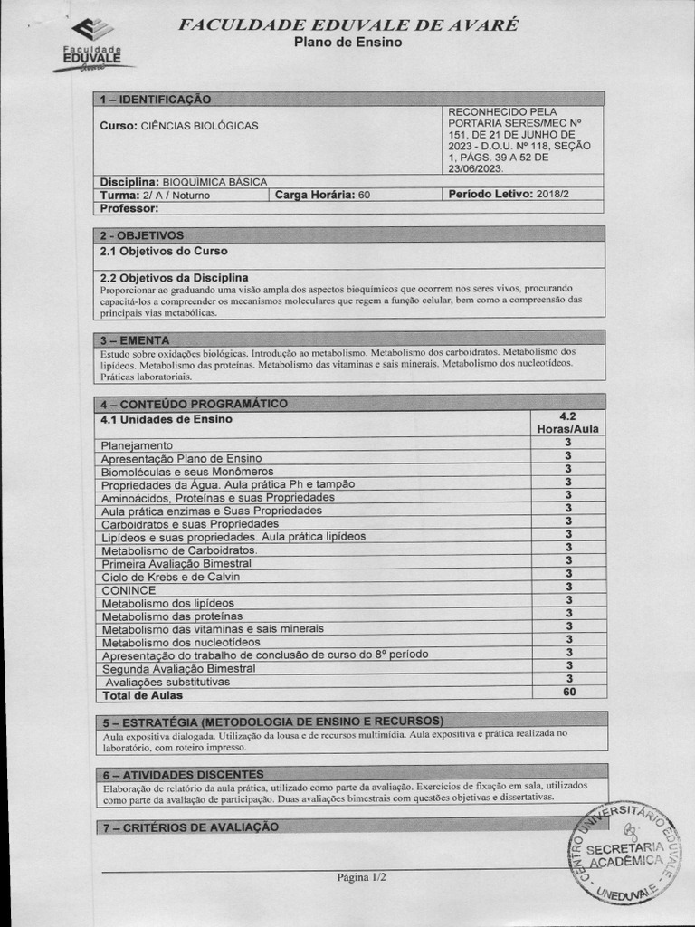 Ementa 2º Bio | PDF