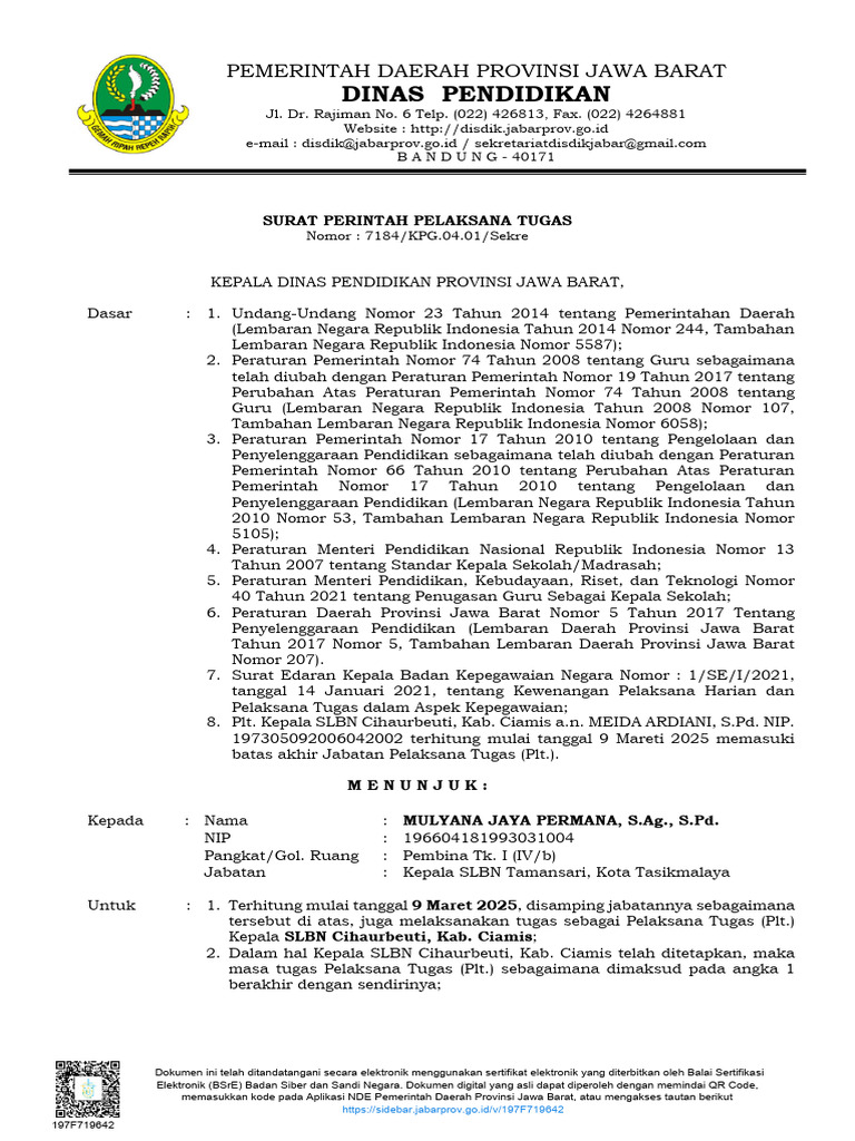 SK PLT MULYANA - SURAT - PERINTAH - PERANGKAT - DAERAH - SP - PLT ...