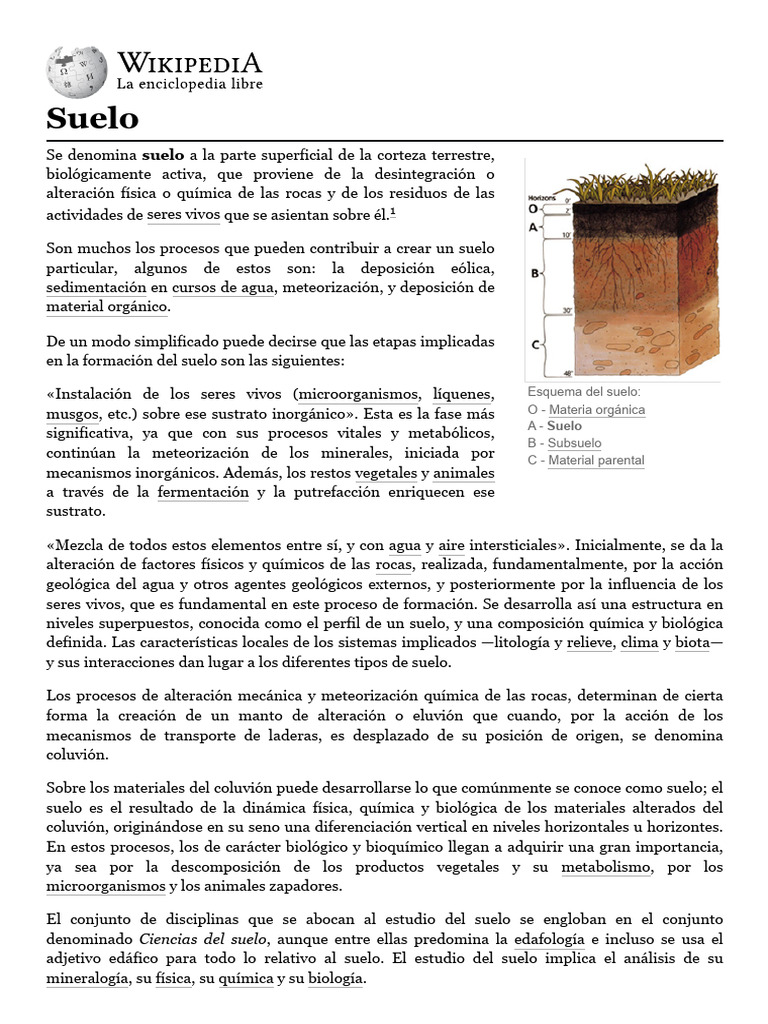 Suelo - Wikipedia, la enciclopedia libre | PDF | Suelo | Naturaleza