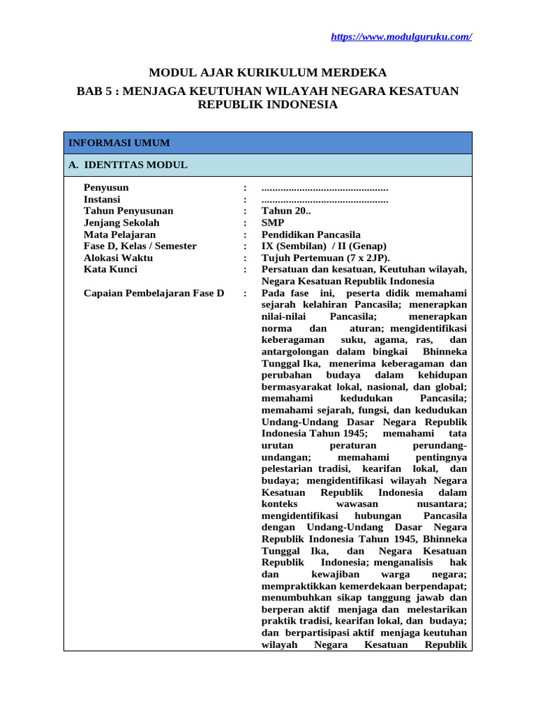 Modul Ajar Pendidikan Pancasila Kelas 9 Bab 5 (Modulguruku - Com) | PDF