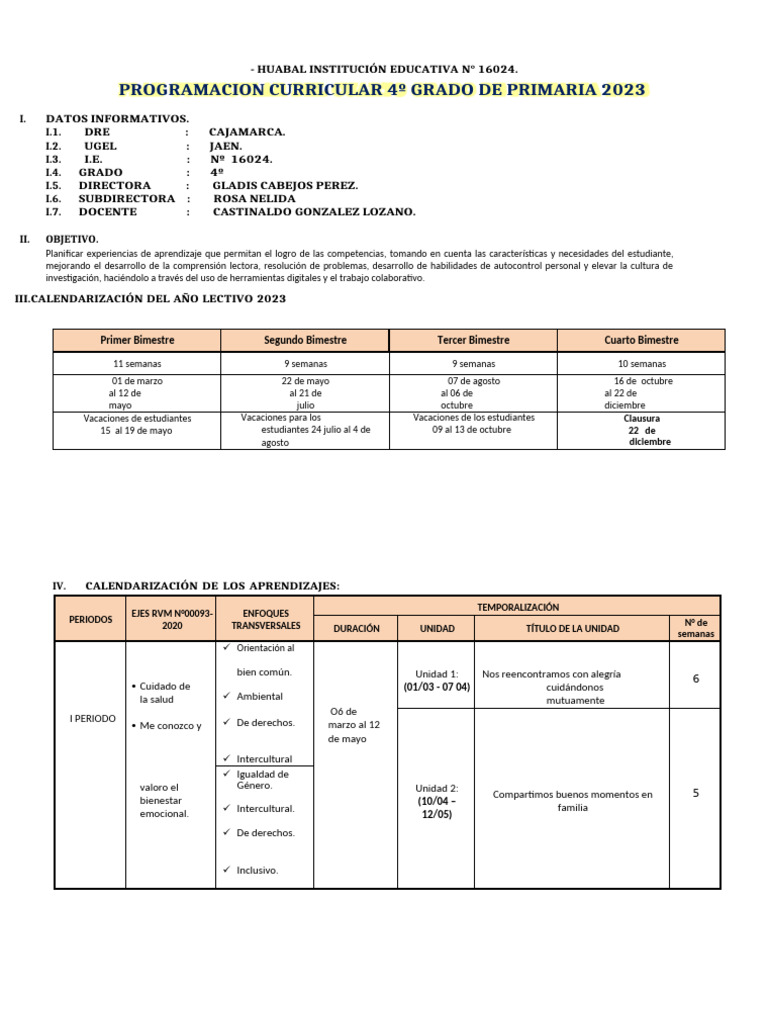 Programacion Curricular 4to Grado de Primaria | PDF | Geometría | Matemáticas