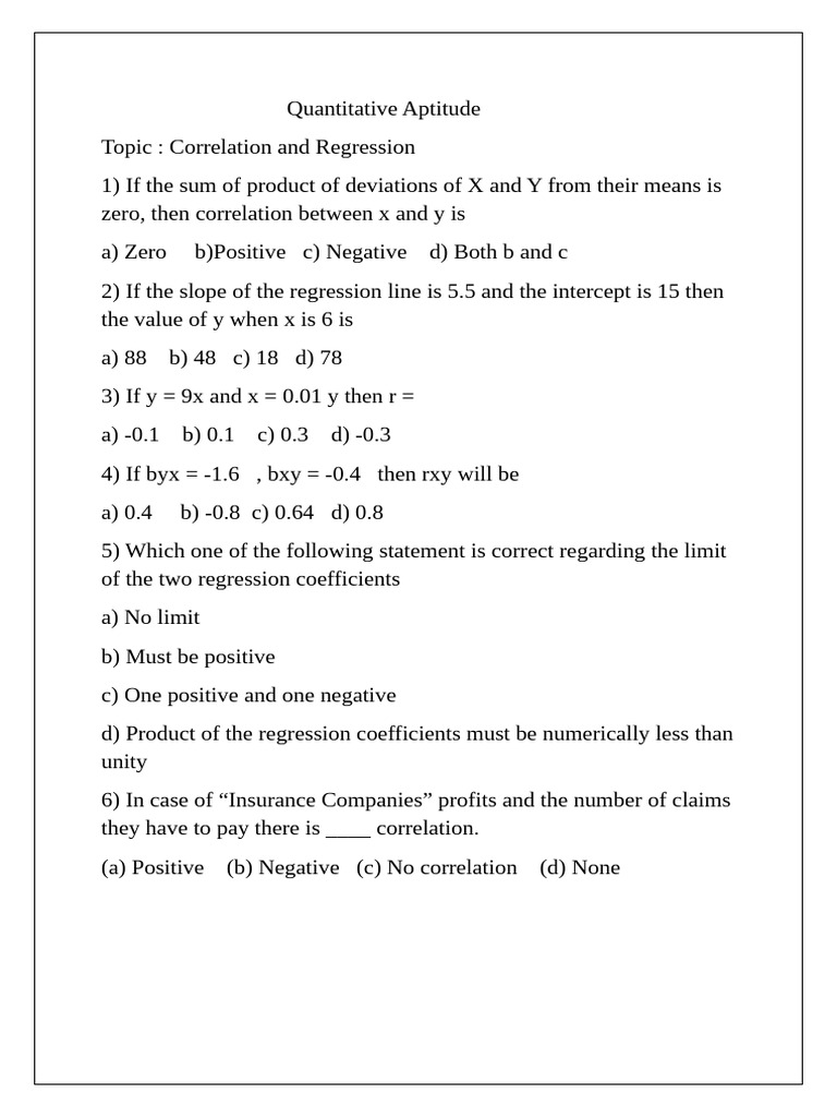 Correlation and Regression Questions | PDF
