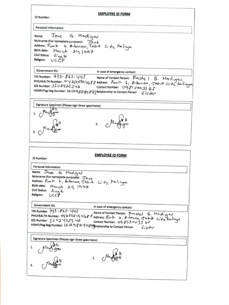 EMPLOYEE ID FORM | PDF
