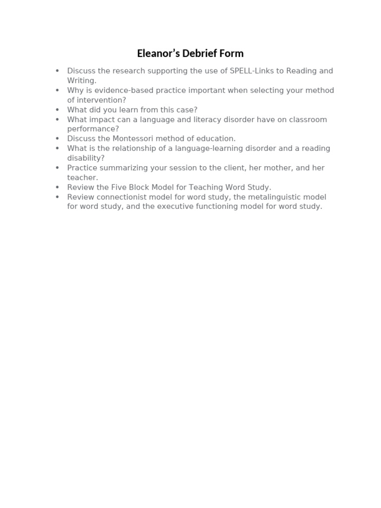 Eleanor's Debrief | PDF