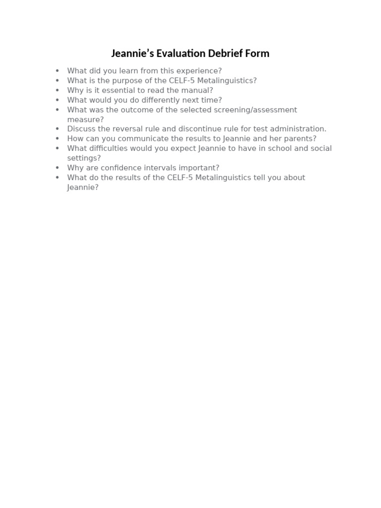 Jeannie's CELF-5 Evaluation Insights | PDF