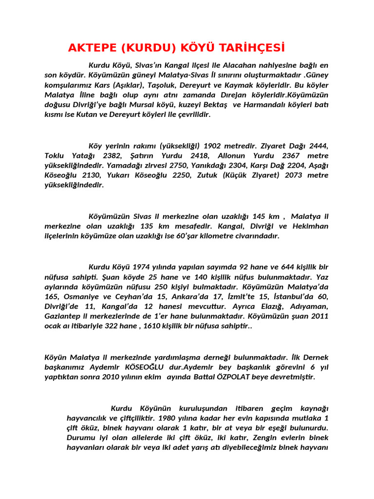 Aktepe Köyü Tarihi | PDF
