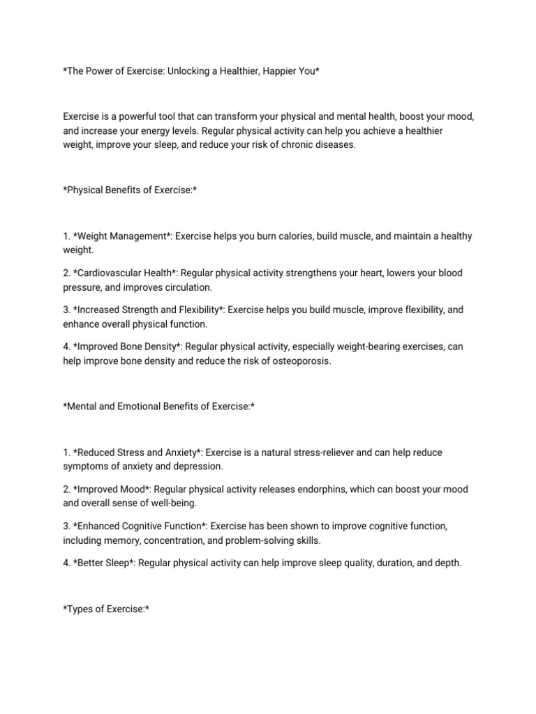 Importance of Exercise for Health | PDF | Strength Training | Clinical ...