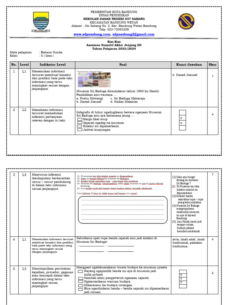 KISI-KISI Asas B.Sunda Sem 2 2023-2024 | PDF