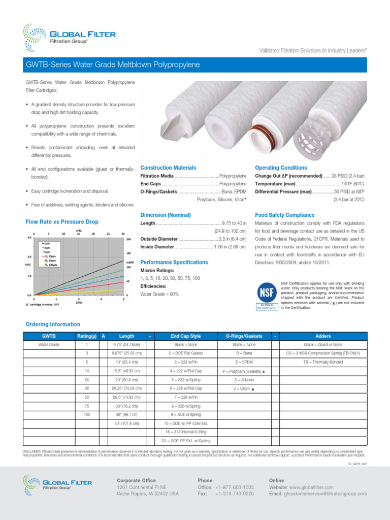 GWTB Series Water Grade Meltblown Polypropylene 1 | PDF | Filtration ...
