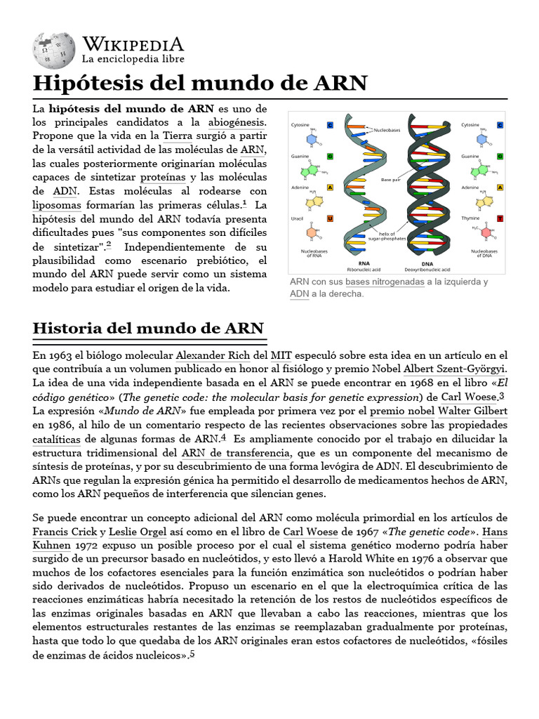 Hipótesis del Mundo de ARN | PDF | Rna | Adn
