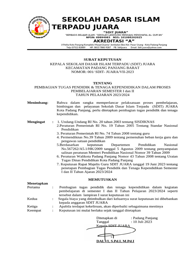 SK Pembagian Tugas - 2022 - New | PDF