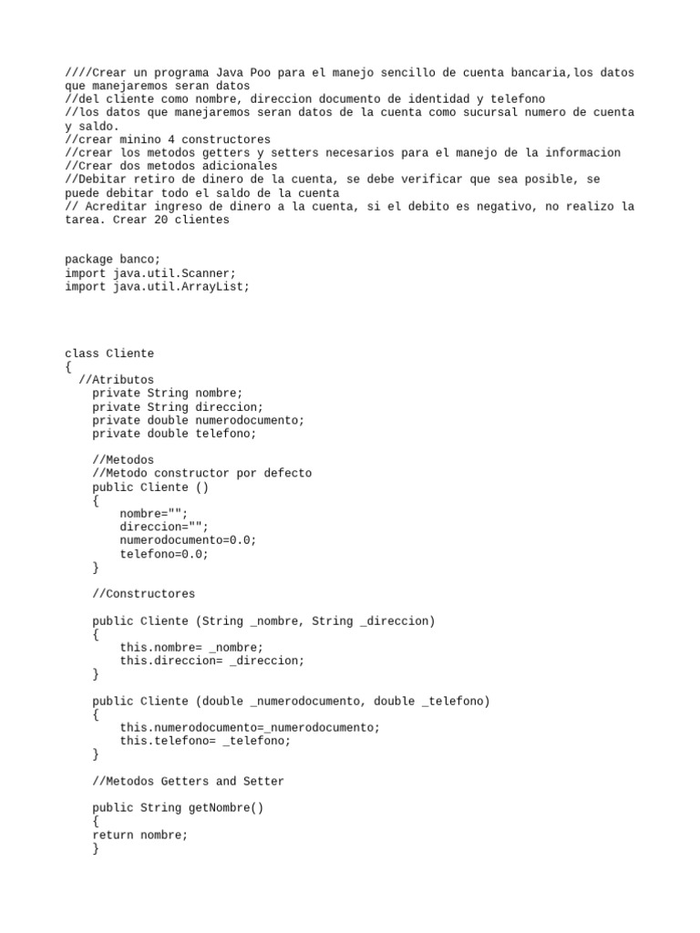 Programa Java Para Manejo De Cuentas Bancarias Pdf Programación De 0190