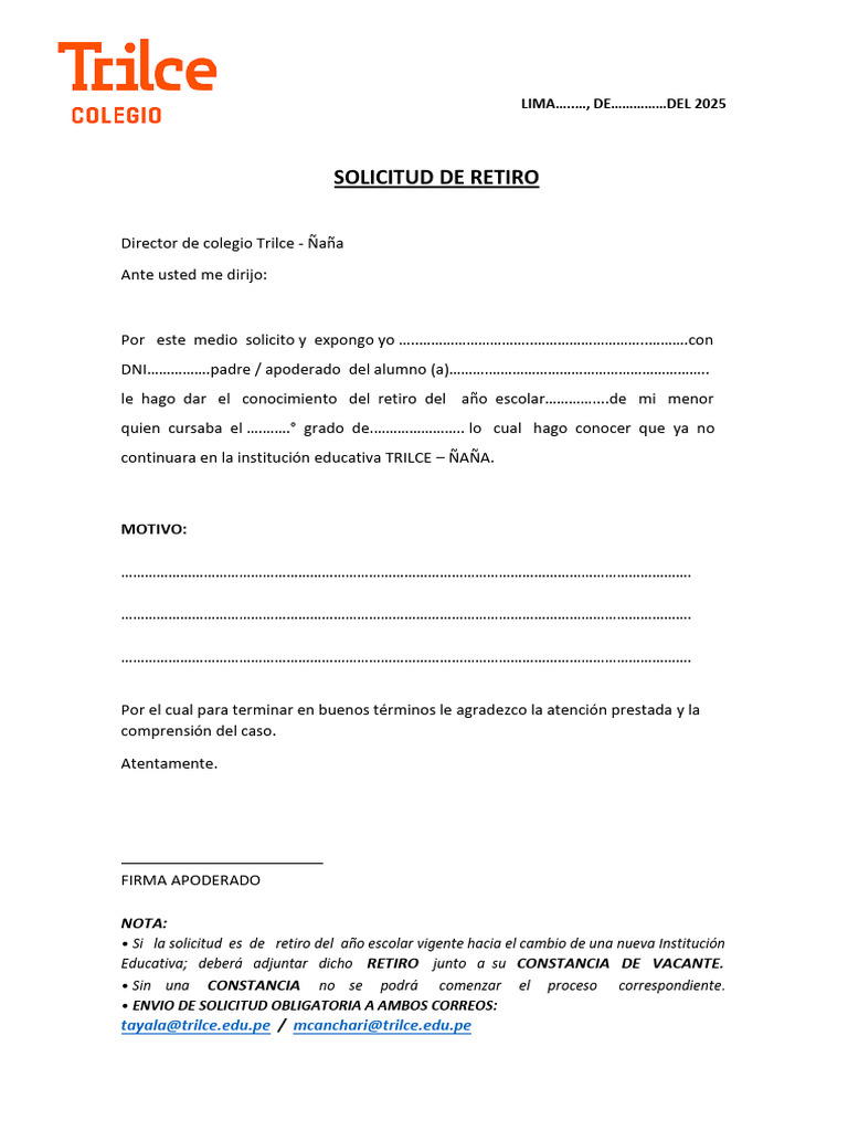 Solicitud Retiro 2025 | PDF