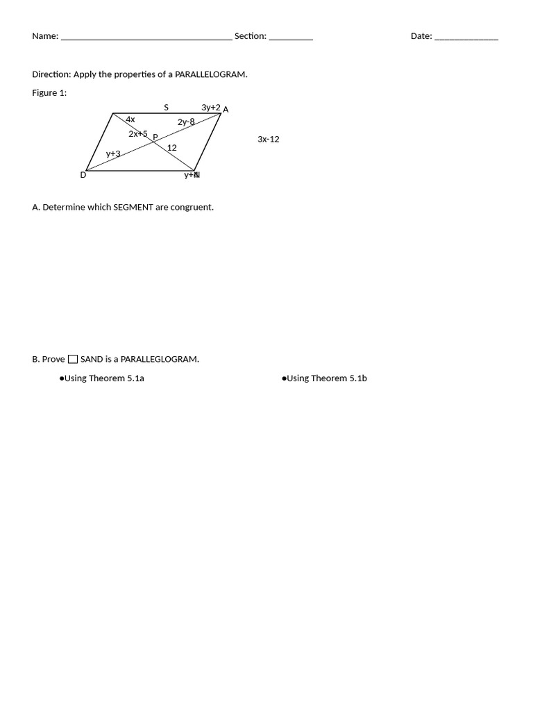Properties of Parallelogram Activity | PDF