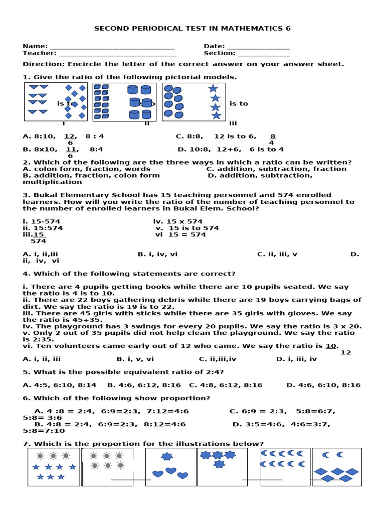 MATH6_2nd_PERIODICAL_TEST | PDF | Exponentiation | Multiplication
