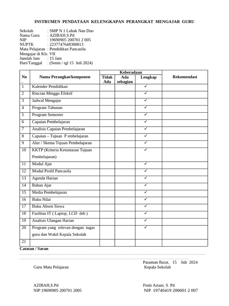 Daftar Cheklist Perangkat | PDF
