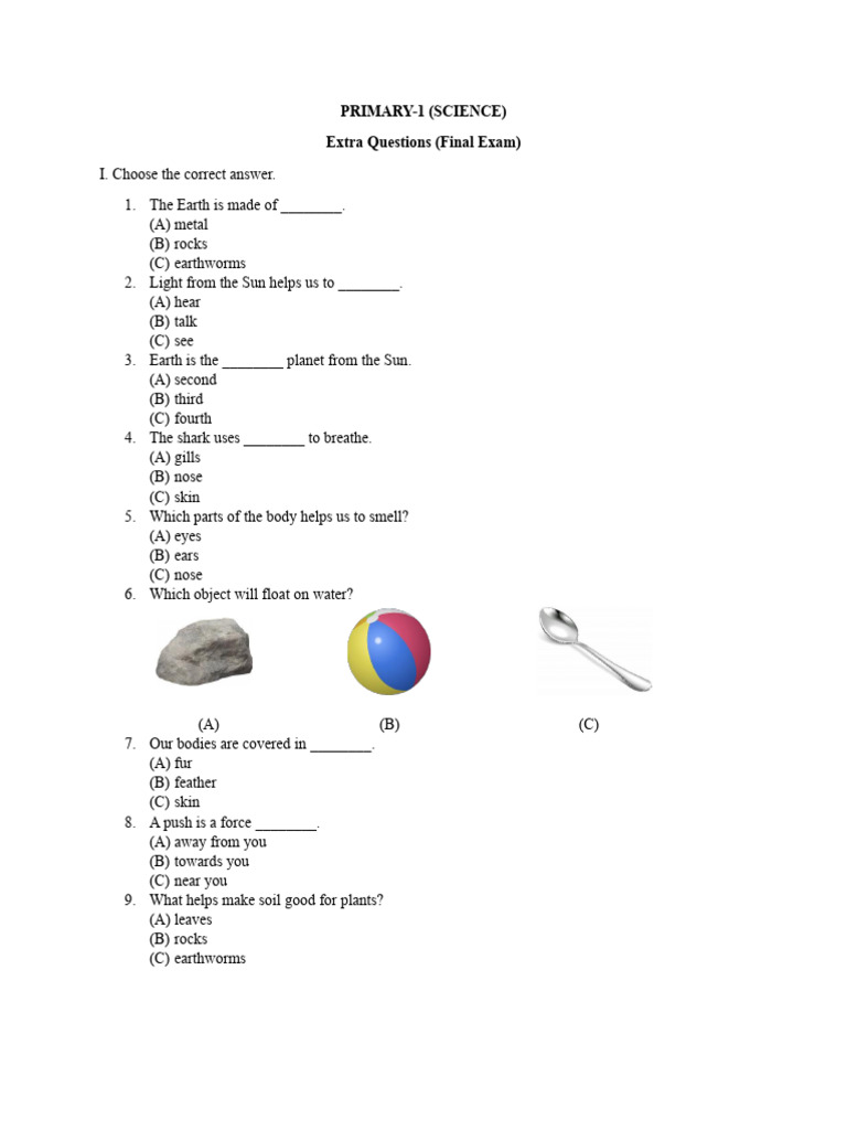 Primary 1 Science Exam Questions | PDF | Planets