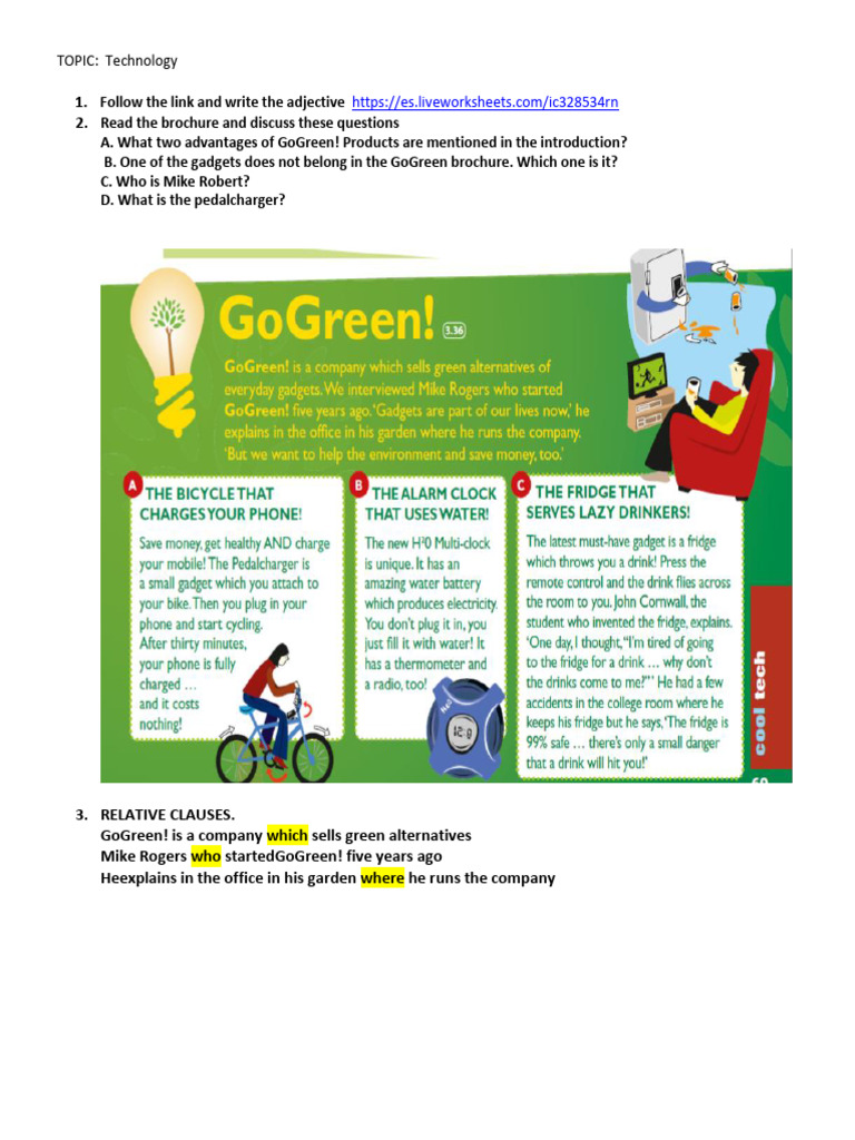 technology go green relative clauses lesson activities | PDF