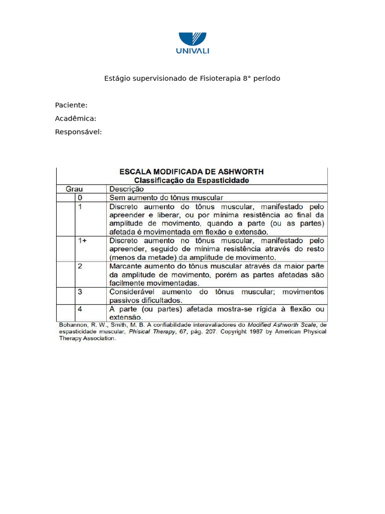 EMA Escala Modificada de Ashworth ESPASTICIDADE Neuro | PDF