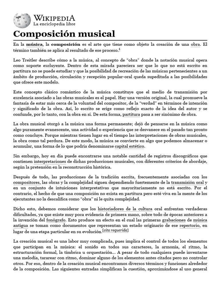 Composición Musical - Wikipedia, La Enciclopedia Libre | PDF ...
