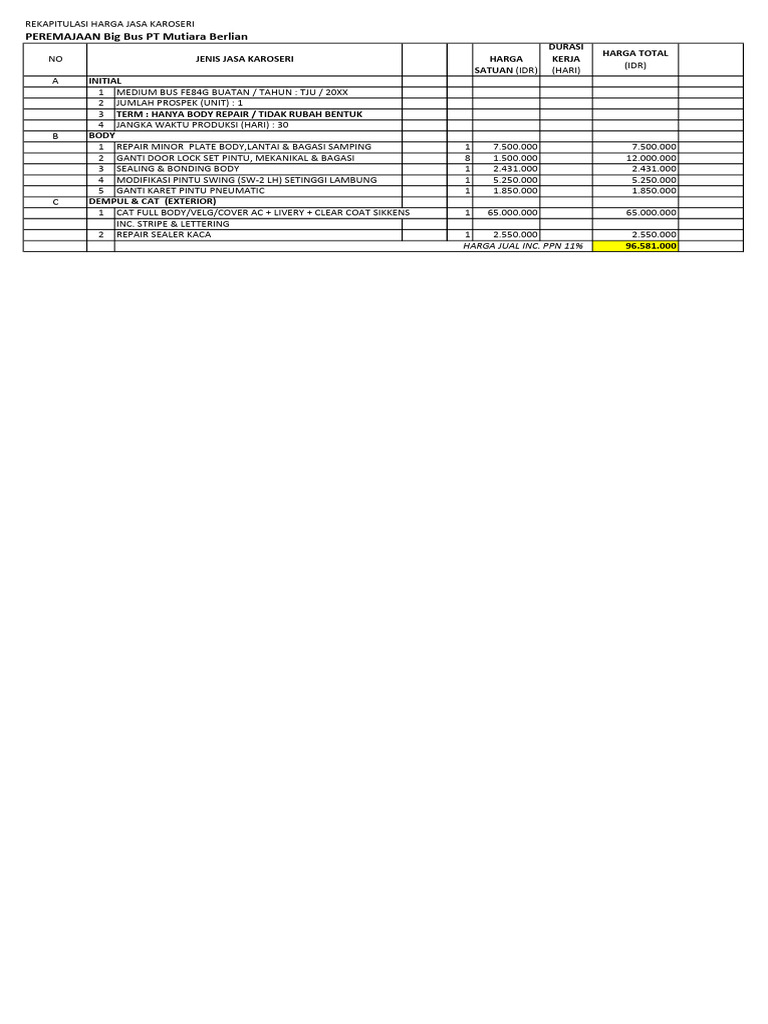 Repair Bus Besar | PDF