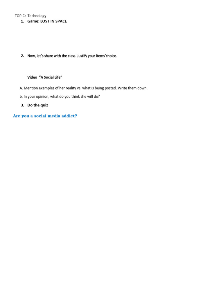 Technology The Value of Social Media Lesson Activites | PDF | Facebook ...