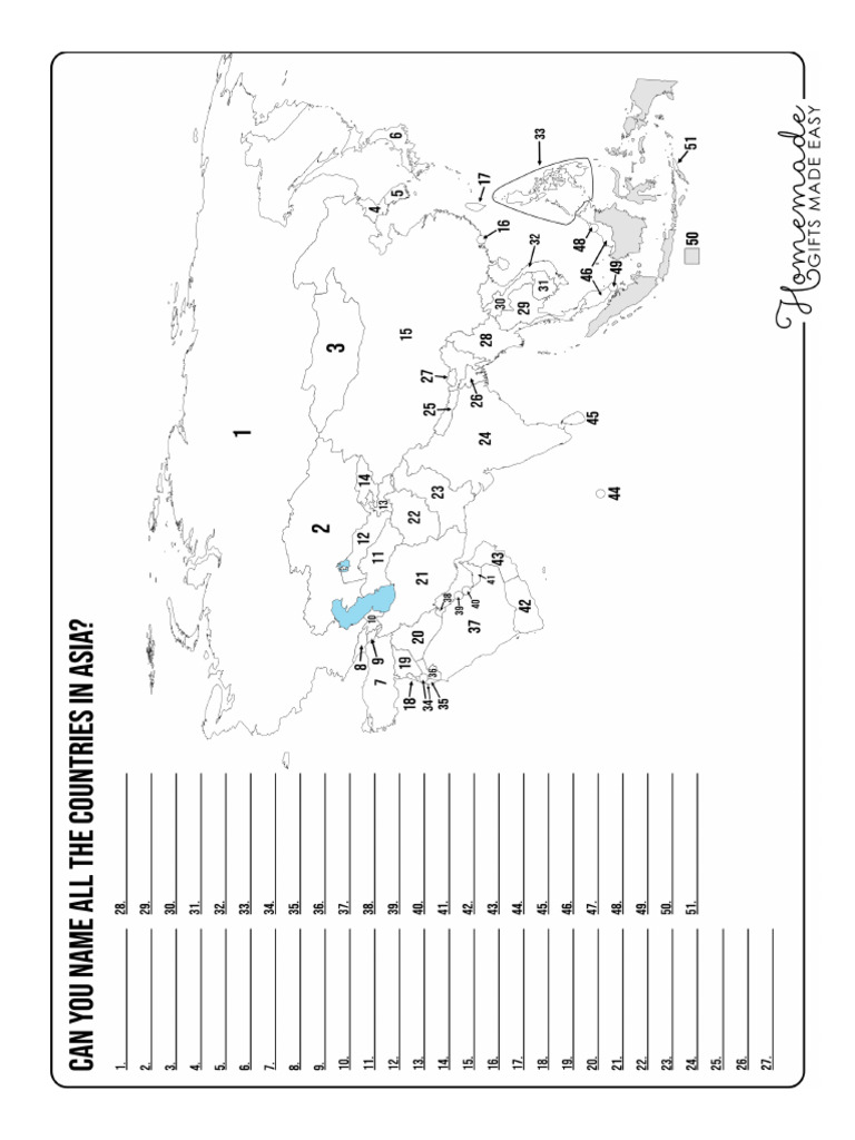 Blank Asia Map Simple Outlines Name Countries Worksheet | PDF