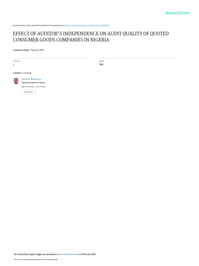 Effect of Auditors Independence On Audit Quality | PDF | Financial Audit | Audit