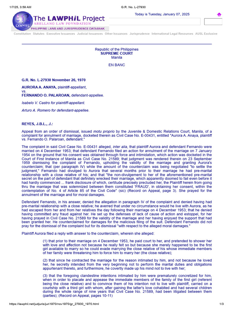Annulment Case: Anaya vs. Palaroan | PDF | Lawsuit | Annulment