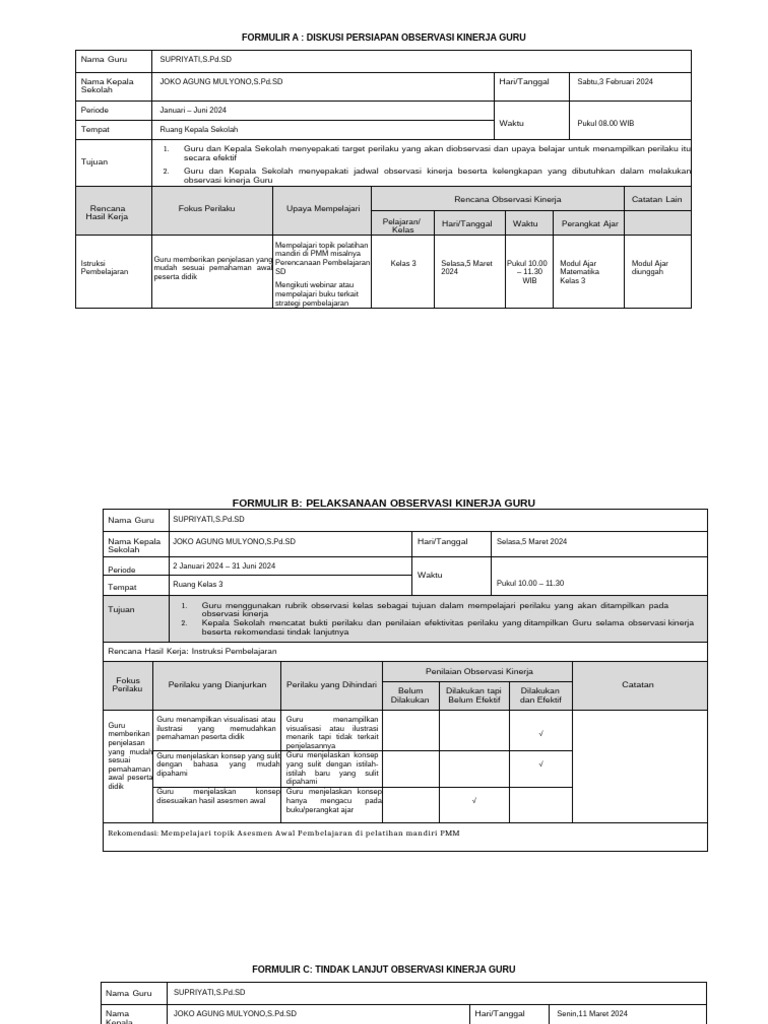 Rubrik Observasi Kinerja Guru | PDF