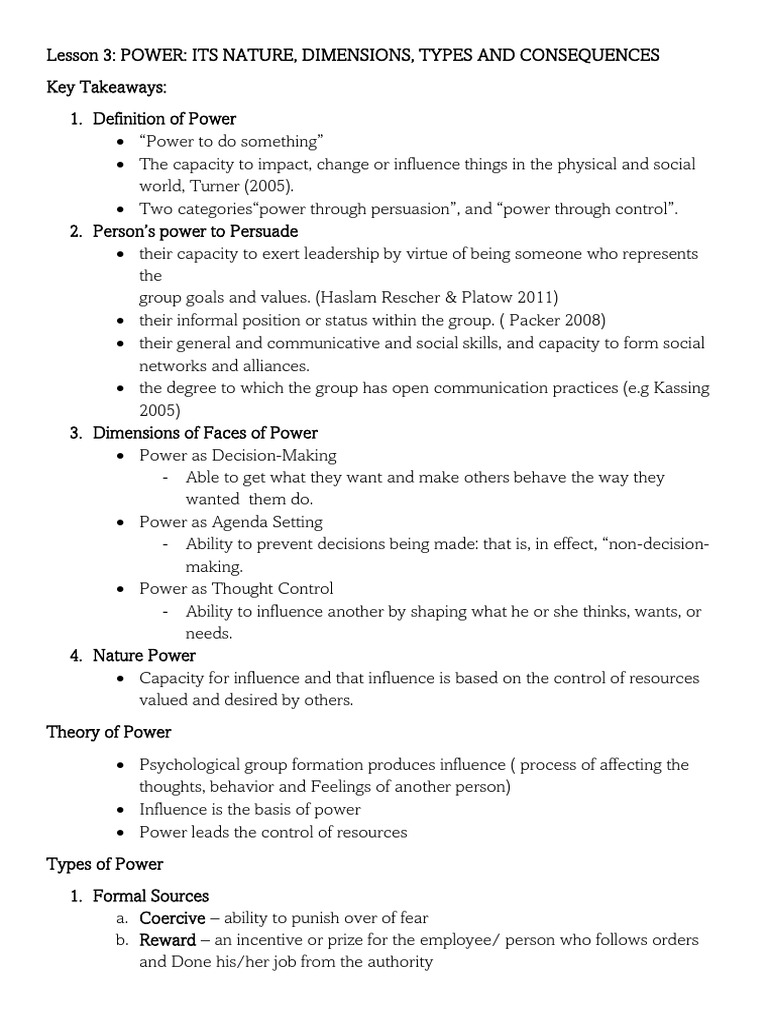 G2 Lesson2 Power Its Nature Dimensions Types and Consequences | PDF ...