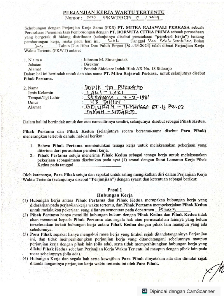 PKWT Dodik Tri Purwanto 2024 | PDF