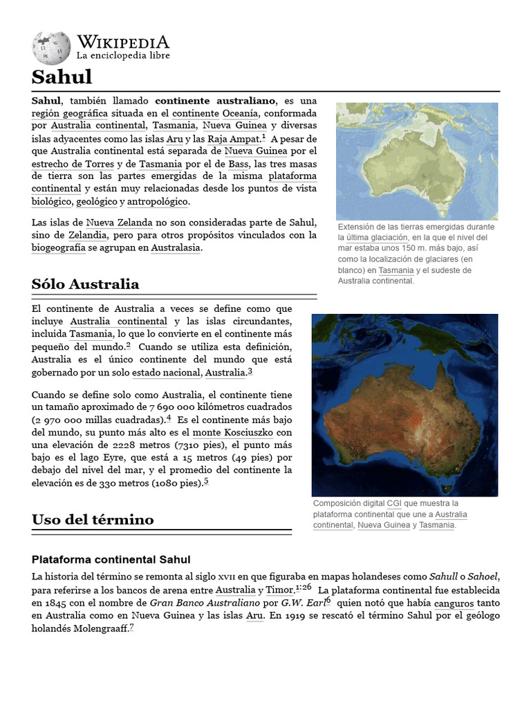 Sahul - Wikipedia, la enciclopedia libre | PDF | Australia (continente ...
