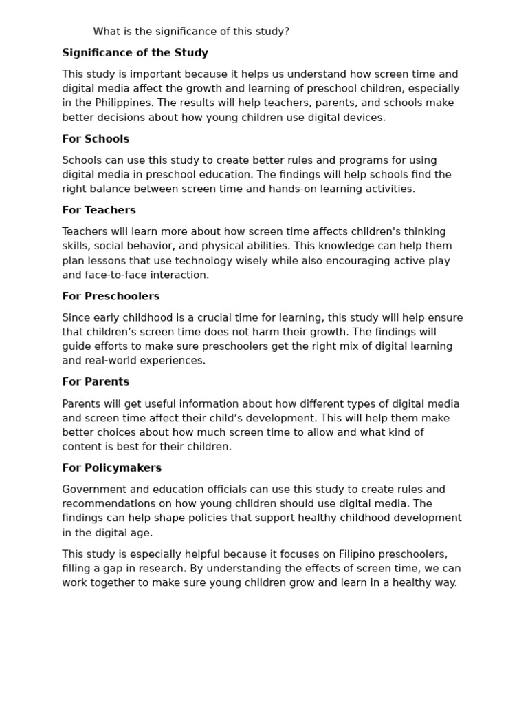 What is the significance of this study | PDF | Early Childhood ...