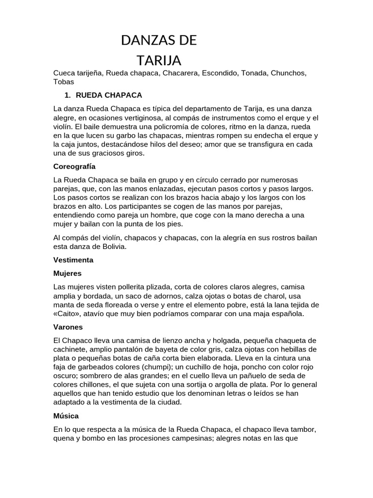 Danzas de Tarija | PDF | Bailes | Ropa