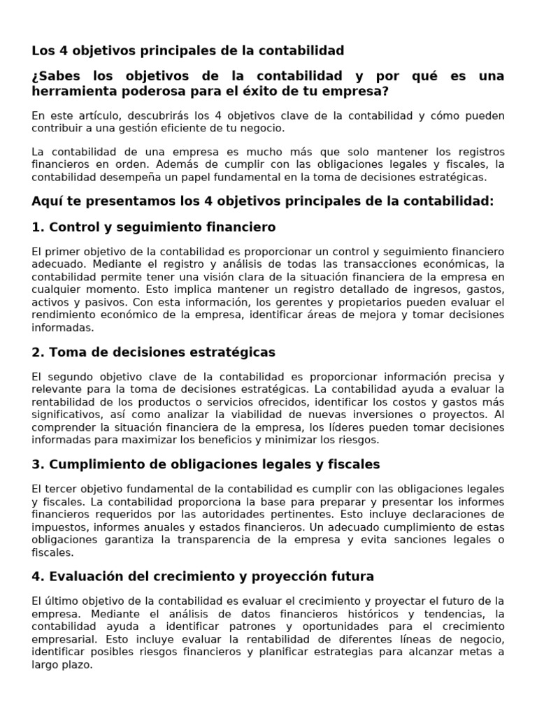 4 Objetivos Clave de la Contabilidad | PDF | Contabilidad | Business