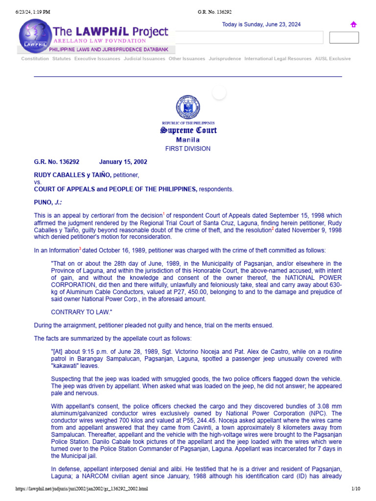 Supreme Court Ruling on Theft Case | PDF | Search And Seizure | Search ...