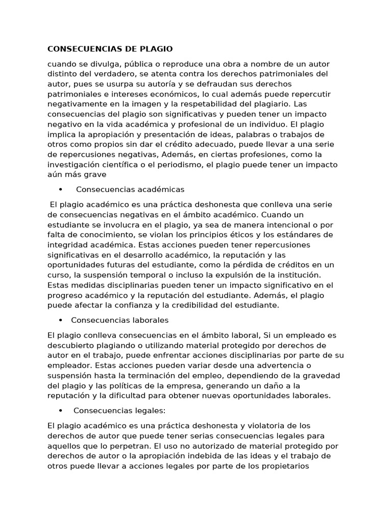 CONSECUENCIAS PLAGIO | PDF | Plagio | Daños y perjuicios