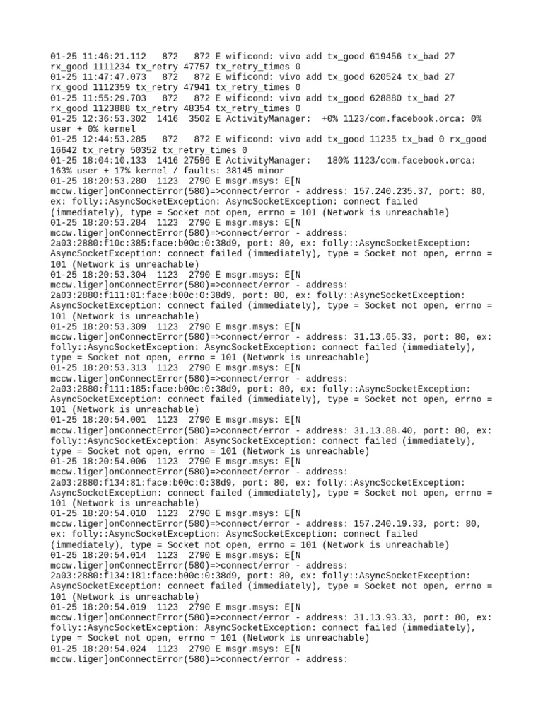 WiFi Connection Error Log Analysis | PDF | Error | Computer Standards
