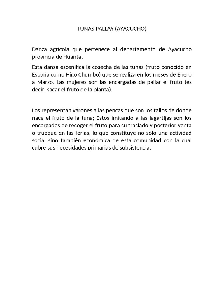 Danza Tunas Pallay de Ayacucho | PDF