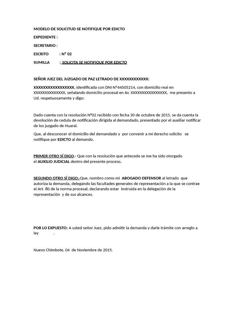 Modelo de Solicitud Se Notifique Por Edicto | PDF