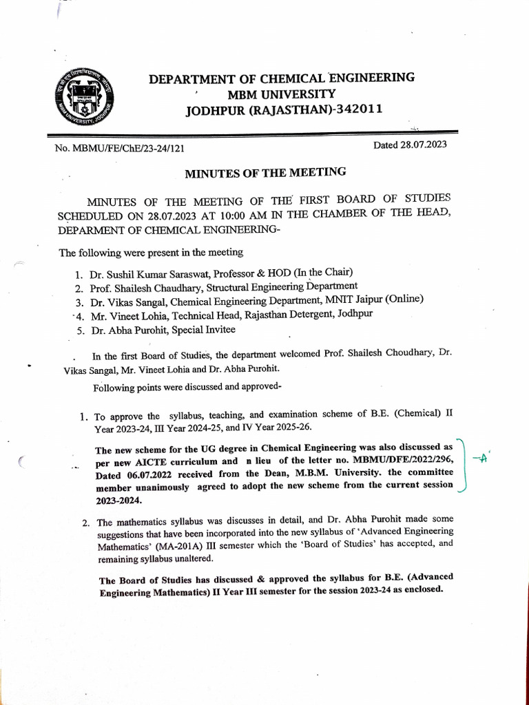 B.E. Chemical Engineering Syllabus 2023-24 | PDF | Engineering ...