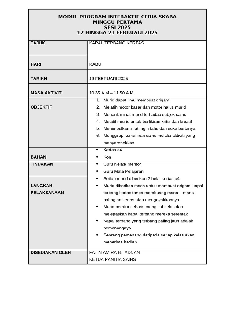 Modul Kapal Terbang Kertas | PDF