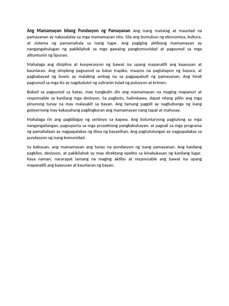 Ang Mamamayan Bilang Pundasyon NG Pamayanan | PDF