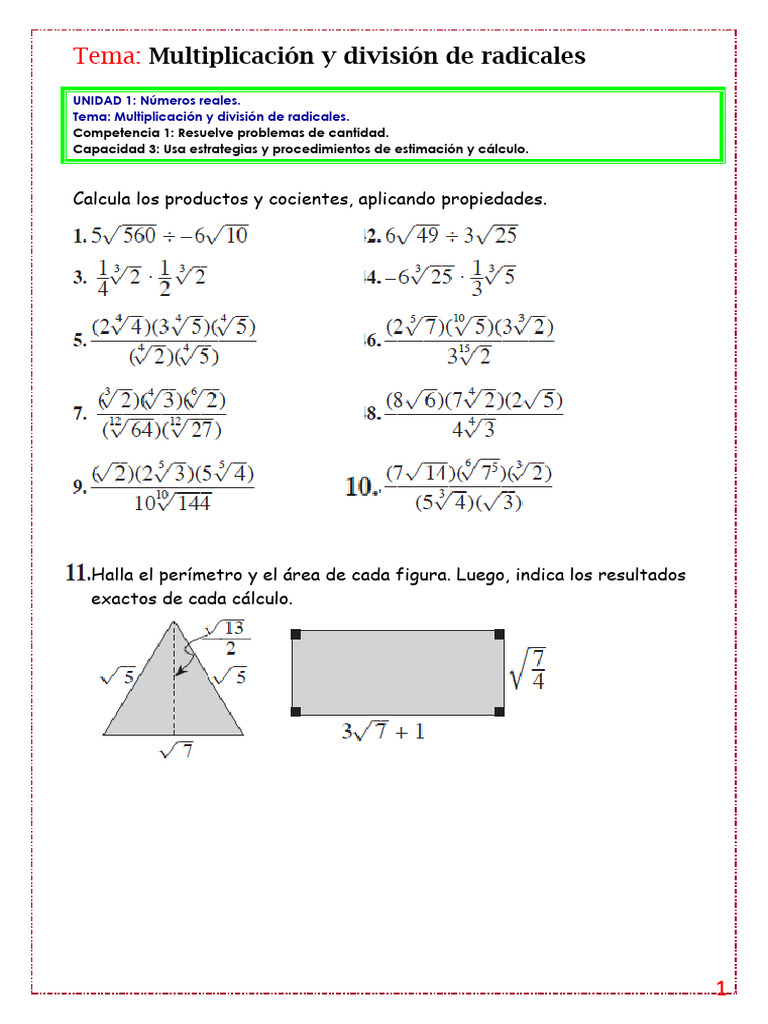 MULTIPLICACION_Y_DIVISION_DE_RADICALES_(Tarea_15) | PDF