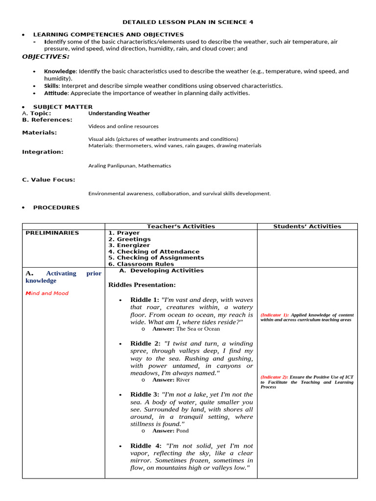 Weather Characteristics Lesson Plan 4th Grade | PDF | Weather | Humidity