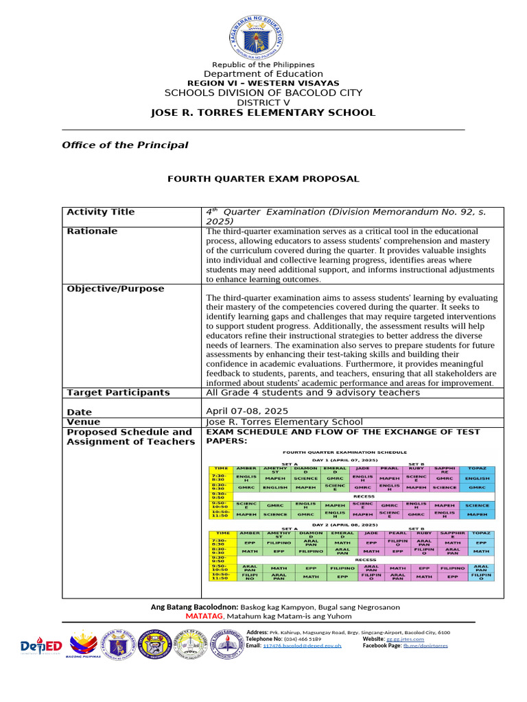 3rd Quarter Exam Proposal | PDF | Educational Assessment | Teachers
