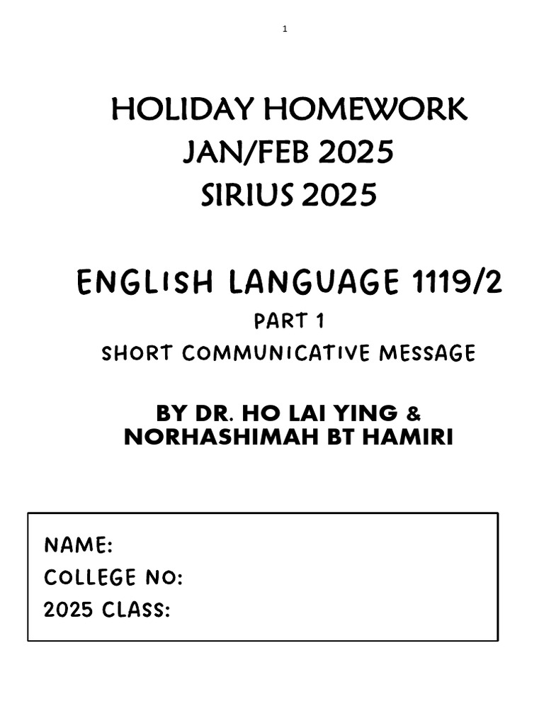 Holiday Homework Sirius Jan Feb 2025 | PDF